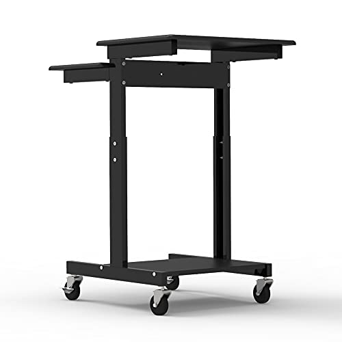 Luxor Adjustable Height Multipurpose Lightweight Rolling Presentation Workstation with 3 Shelves - Black, Perfect for School, Classroom, Office and More
