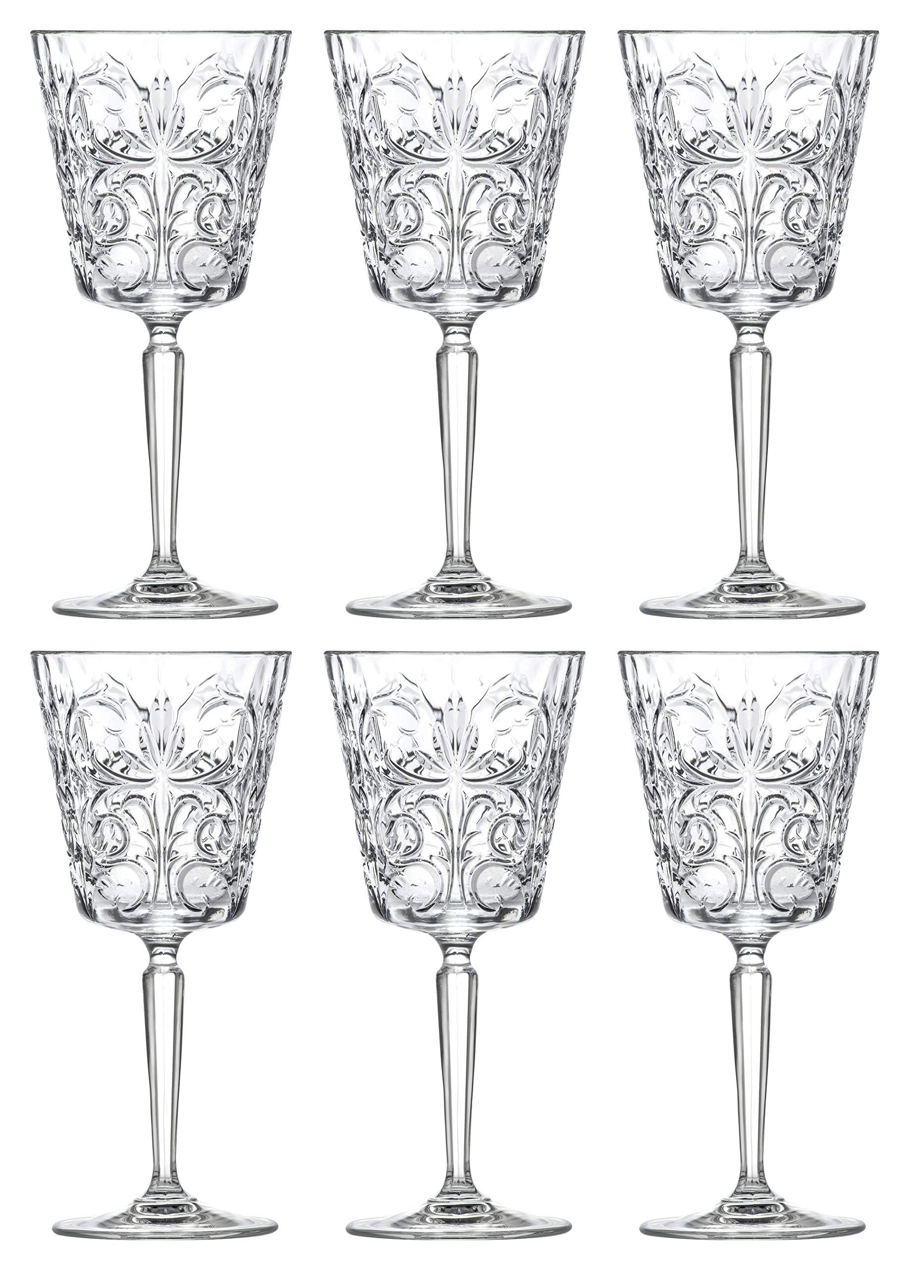 Barski Goblet - Red Wine Glass - Water Glass - Stemmed Glasses - Set of 6 Goblets - Glass Crystal - 11 oz. - Tattoo Designed -Beautifully Designed Made in Europe