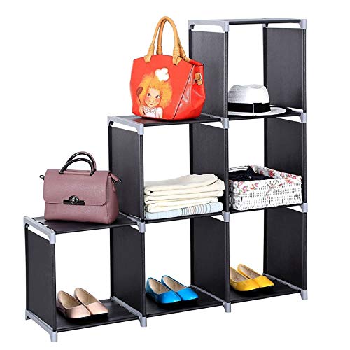 Cube Storage Organizer, 6/9 Cube Bookshelf, Closet Storage Shelves, Modular Bookcase, Plastic Cabinet Storage Shelving Bookshelf for Bedroom, Living Room, Home Office, Black (6 Cubes)