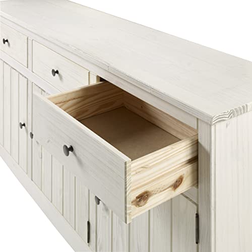 Furniture Dash, Wooden Storage Cabinet- 3 Doors & 3 Drawers, Cupboard Console Table, Sideboard Buffet, Ideal for for Living Room, Kitchen Island, Dining Room, Hallway- White Distressed