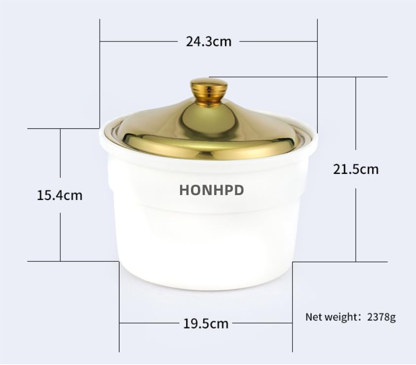 HONHPD Luxury Golden Stainless Steel Ceramics Chafing Dish with Spoon Dish Buffet Server Food Warmer Chafing (4-Quart Capacity)