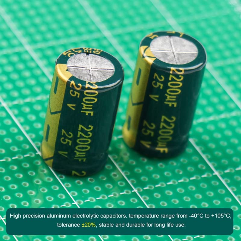 BEEYUIHF 2200UF MFD Capacitor 25V2200UF 13x21mm Aluminum Electrolytic Capacitors ±20% -40℃ to +105℃ (Pack of 5 Pcs)