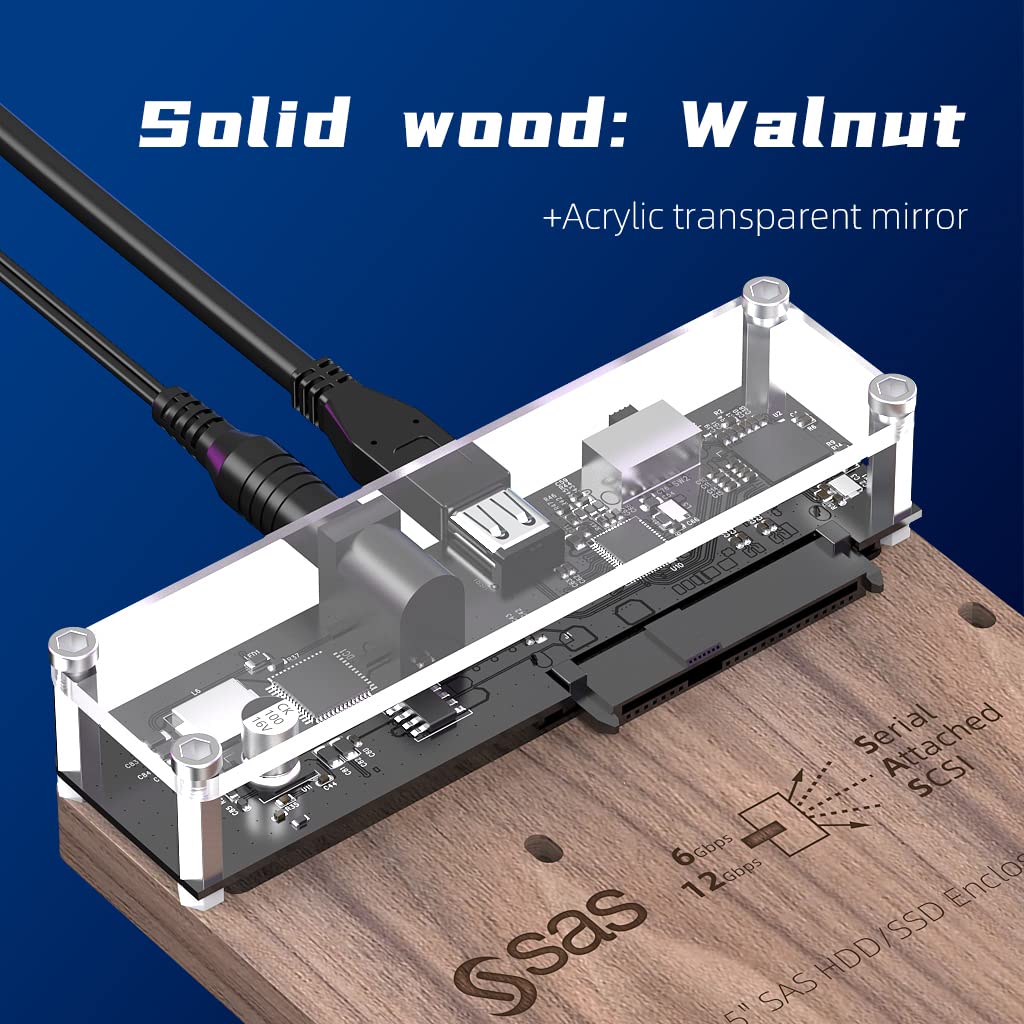 FEIFANZHE Walnut SAS to USB3.0 Adapter 2.5 or 3.5 inch SSD/HDD External SAS Hard Drive Docking Station Adapter Enclosure for RPM SAS 6/12Gbps Enterprise Hard-FSASM1
