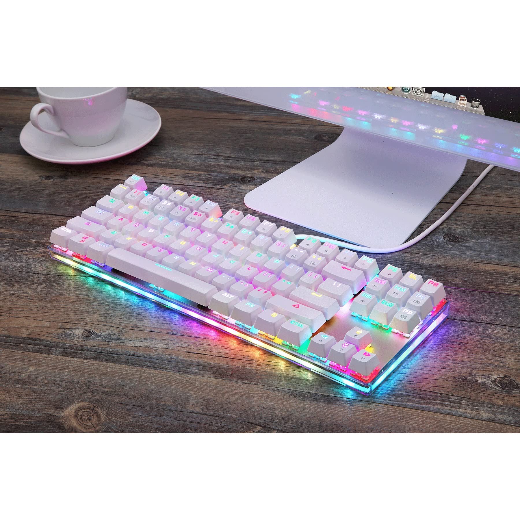 Feilx Mechanical Keyboard Red Blue Switch 87 Key Backlit Mechanical Gaming Gaming Keyboard for PC/Mac Gamer, Typist (Color : White)