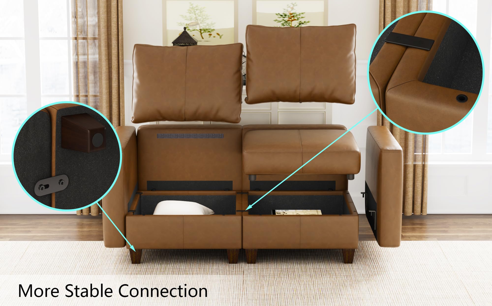 EASE MOOSE Large U Shaped Modular Sectional Sofa with Storage, Faux Leather sectional Sofa 14 Seat Oversized Brown Modular Sectional Couch