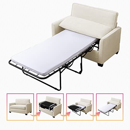 FRETSAE Velvet Upholstered Sofa Bed Couch for Living Room | Single Foldable Couch Bed with Mattress | Folding Sofa Bed with Modern Stylish | Small Sofa Bed for Small Places (Beige, Single)