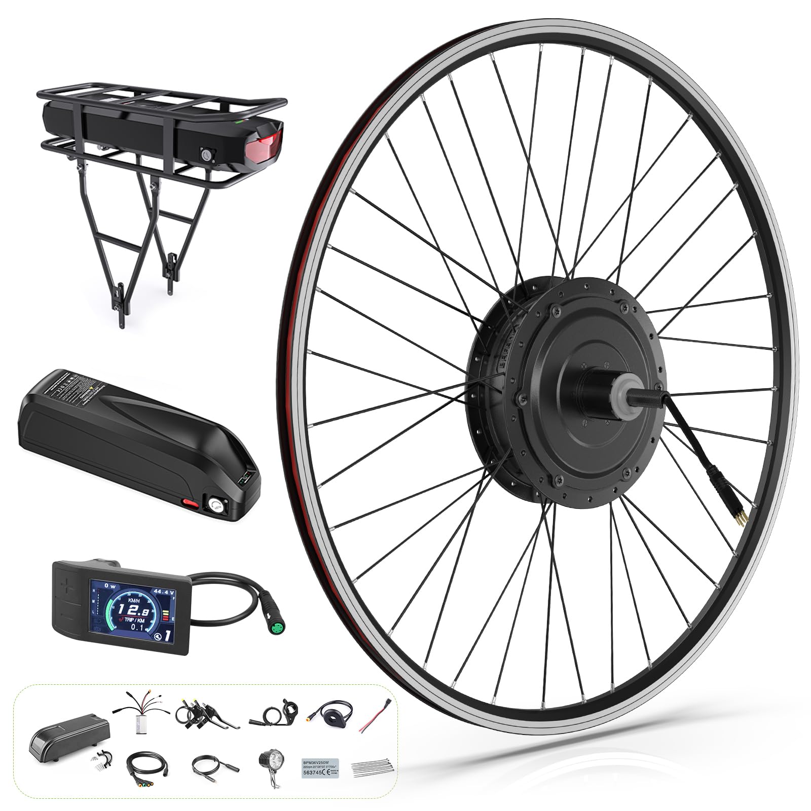 BAFANG 48V 500W Rear Hub Motor Kit Electric Bicycle Conversion Kit for Bikes 20" Wheel (500C Display, 48V 17.5Ah Rear Battery and Charger)