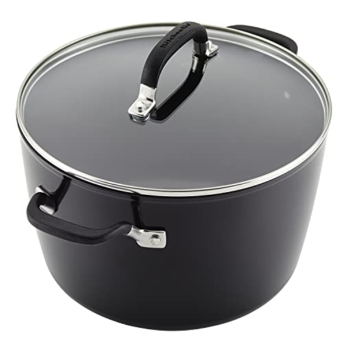KitchenAid Hard Anodized Nonstick Stockpot with Lid, 8 Quart, Onyx Black