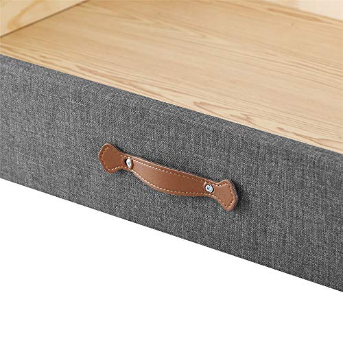 MUSEHOMEINC Upholstered Solid Wood Under Bed Storage Drawer with 4-Wheels for Bedroom/Leather Handle,Wooden Underbed Storage Organizer,Suggested for Twin and Full Size Platform Bed