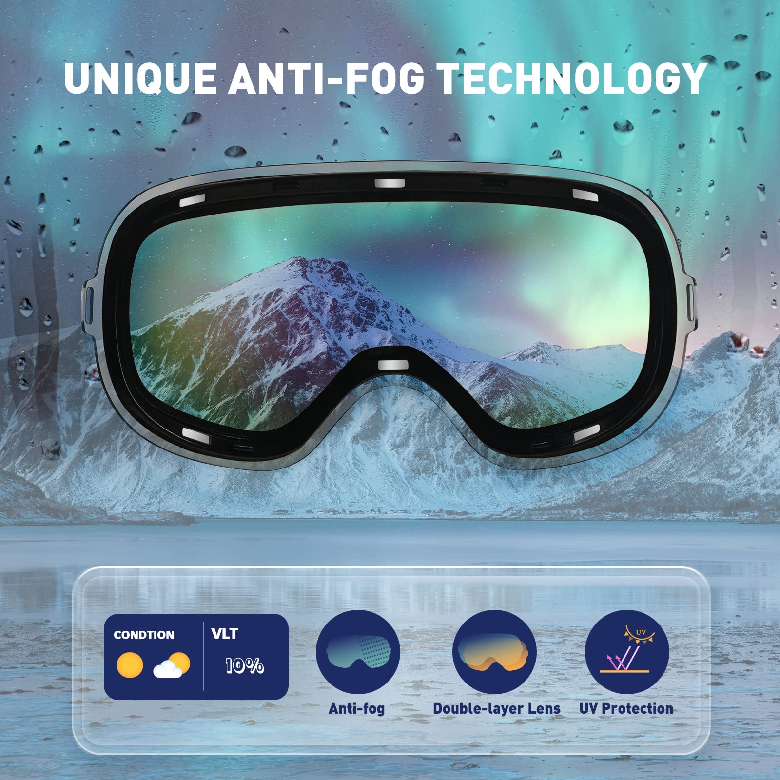Beyoitz Ski Goggles OTG Snow Goggles Interchangeable Lens with UV Protection Snowboard Goggle for Men & Women Adults