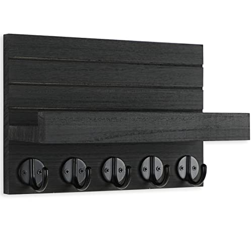 Lwenki Key Holder for Wall, Decorative Key and Mail Holder with Shelf Has Large Key Hooks for Bags, Coats, Umbrella – Paulownia Wood Key Hanger with Mounting Hardware (9.8”W x 6.7”H x 4.2”D)