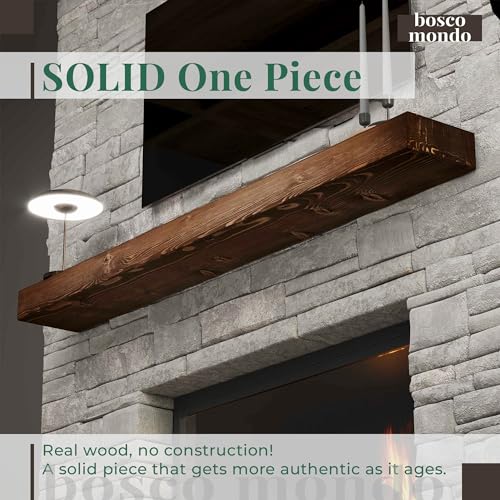 BoscoMondo 48 Inch Fireplace Mantel - Solid Rustic Wood - Wall Mounted Floating Farmhouse Shelf - with Invisible Heavy Duty Metal Bracket (48", Dark Brown)