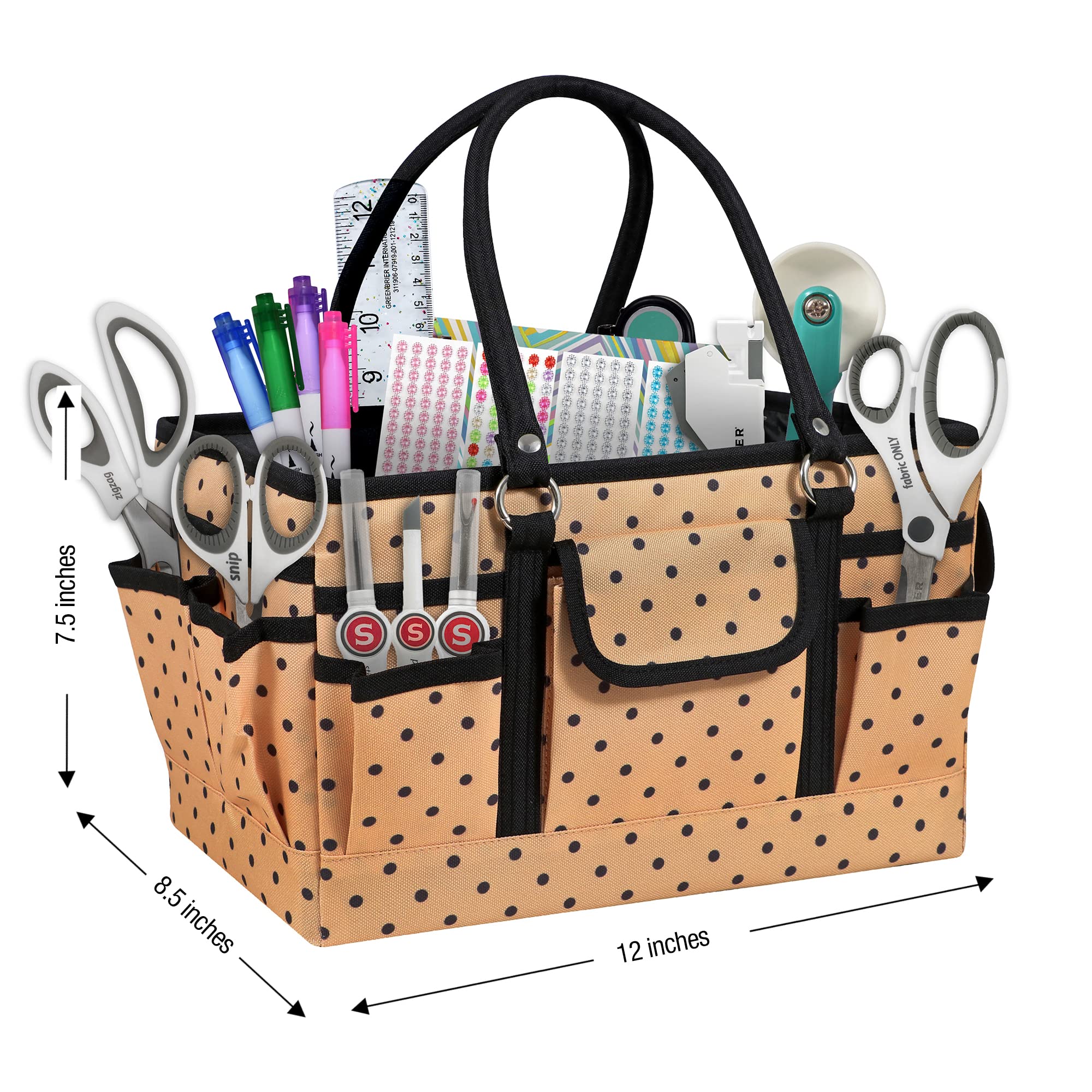 SINGER Storage Collapsible Tote Caddy, Sewing & Craft Storage, Polka Dot Print