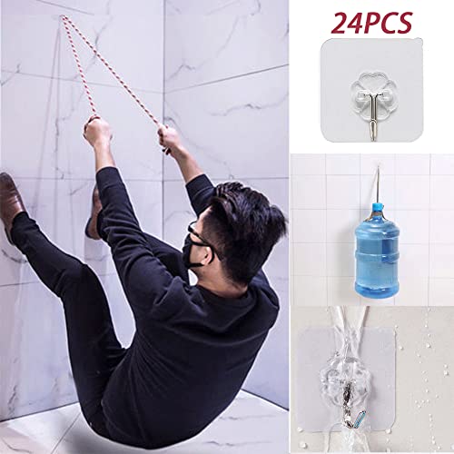 Hook 13ib (Max) Transparent Reusable No Trace Sticky Hook Magic Nano 513 Strong Sticky Hook, Waterproof, Rustproof 24 Pack