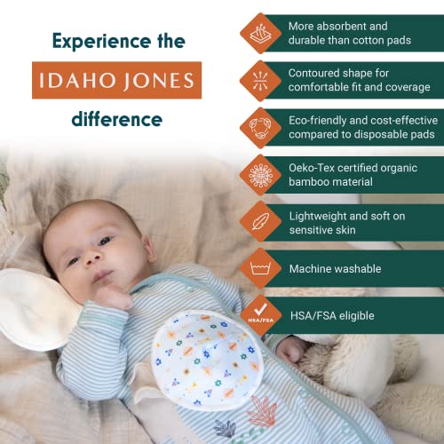 Idaho Jones Washable Reusable Nursing Pads for Breastfeeding - Oeko-Tex Certified Organic Bamboo Breast Pads with Laundry Bag & Waterproof Carrying Bag - Soft Ultra Absorbent Postpartum Pads - 5 Pairs