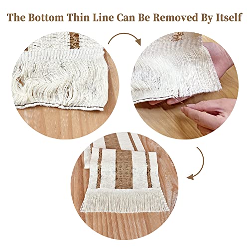 Home Macrame Table Runner Farmhouse Style - Burlap Cotton Rustic Cream Beige Boho Splicing Table Runner with Tassels for Wedding Bridal Shower Party Kitchen Dining Table Decor 12 x 72 Inch