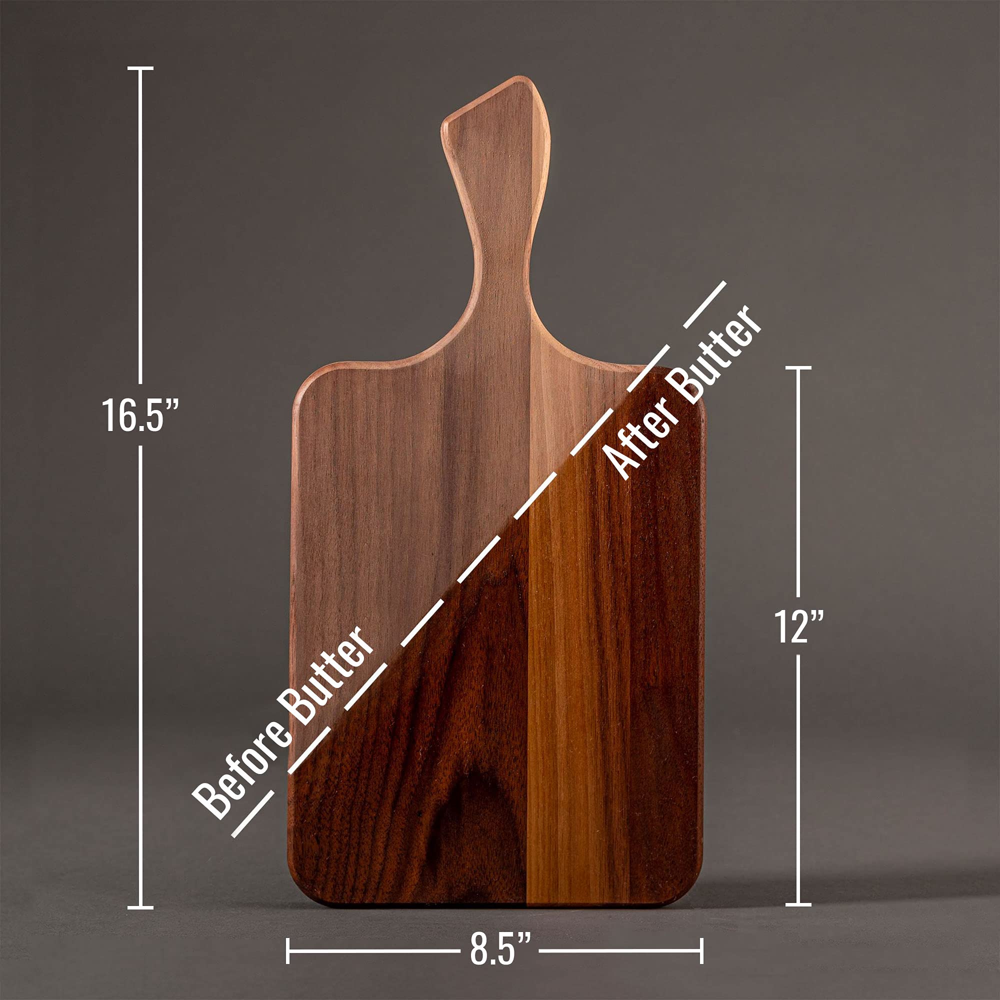 Brazos Home Dark Walnut Wood Cutting Board for Kitchen, Chopping Board, Wood Cheese Board, Unseasoned, Includes Brazos Board Butter, Ideal for Serving or Chopping Cheese, Meat and Fruits, 16x9, Large