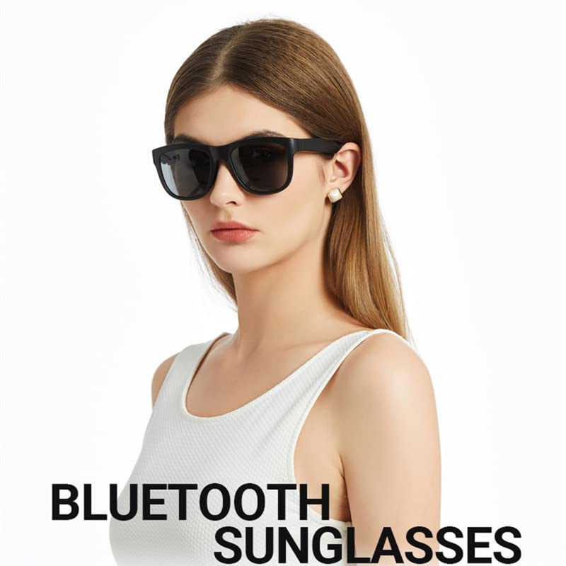 KENTKING Smart Glasses Wireless Bluetooth Audio Sunglasses Open Ear Headset Music&Hand-Free Calling Unisex Polarized Shades Compatiable for All Smart Device (Matte Black/Grey Lense)