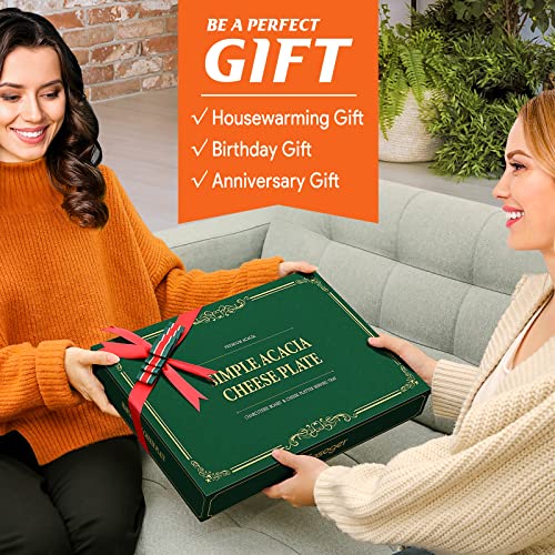 Easoger Acacia Cheese Board and Knife Set - 14” x 11” Large Charcuterie Boards Set, Cheese Tray Platter Servers with Magnetic Knife Holder, Gift for House Warming, Anniversary, Christmas, Thanksgiving