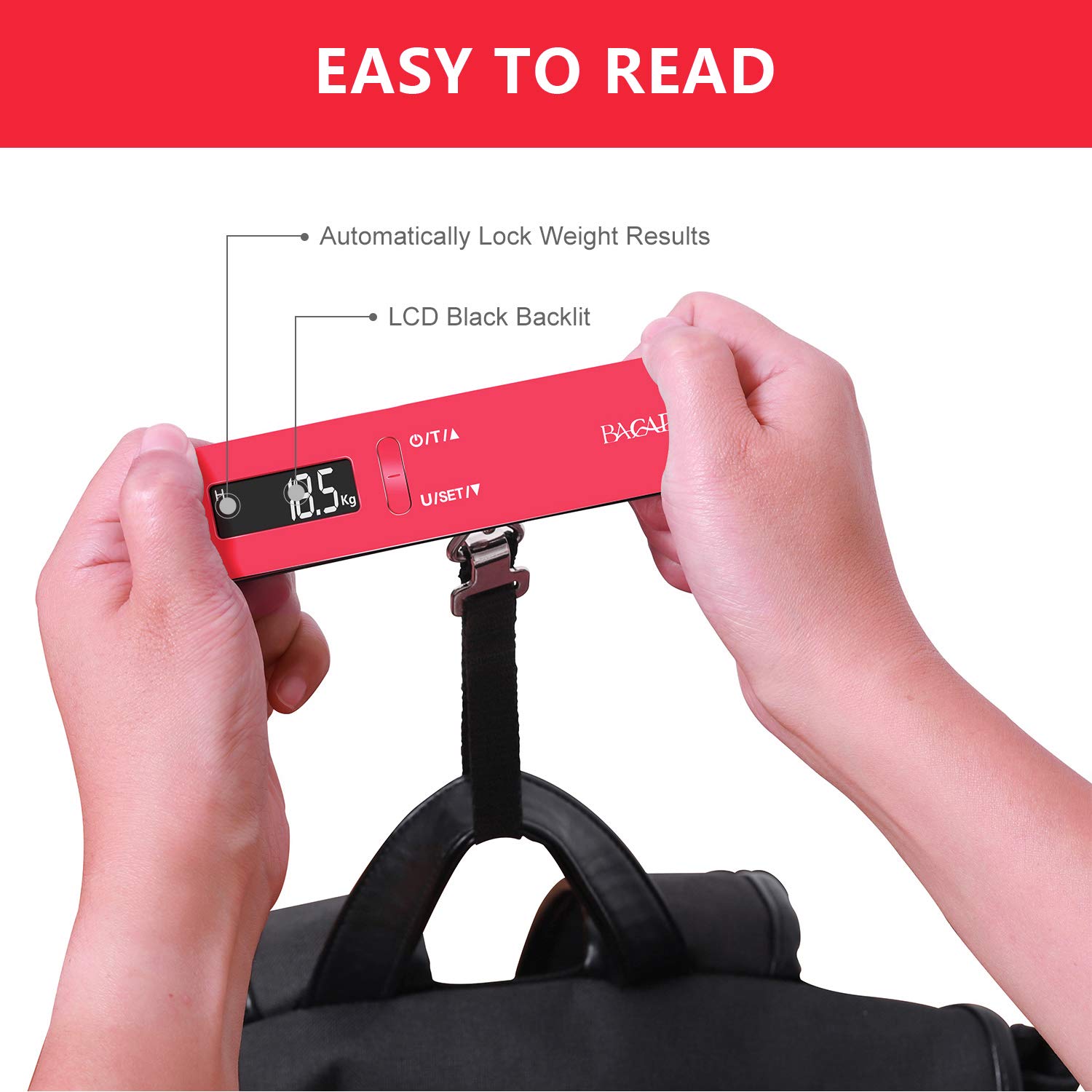 BAGAIL BASICS Digital Luggage Scale, 110lbs Hanging Baggage Scale with Backlit LCD Display, Portable Suitcase Weighing Scale, Travel Luggage Weight Scale with Hook, Strong Straps for Travelers Blue