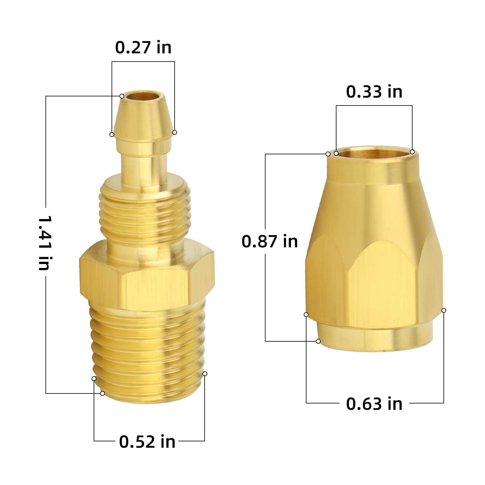 ChillWaves Brass Pneumatics Reusable Replacement Fitting,Hose-End Repair Fitting 1/4" ID Hose(1/4" Barb)x 1/4" NPT Rigid(5-PACK)
