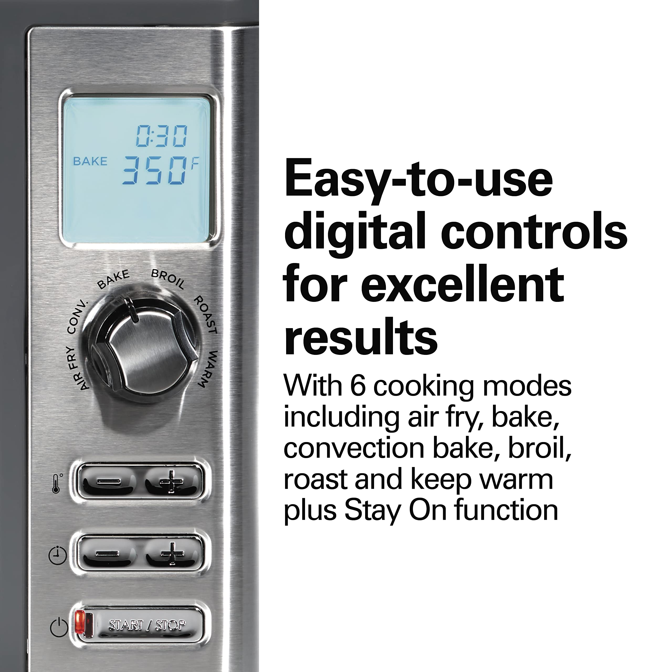 Hamilton Beach Countertop Air Fryer Oven with Sure-Crisp Technology, XL Capacity for 2 12β Pizzas, Two 9β x 13β Pans and 4 Rack Positions, Digital Controls, Grey (31390)
