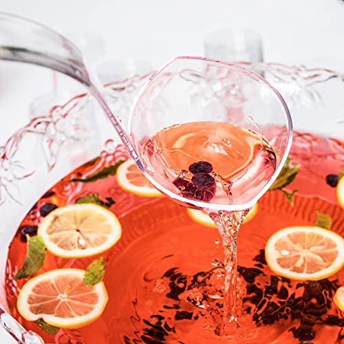 Premium Large Clear Punch Bowl Plastic Lightweight 2 Gallon with Clear Plastic Serving Ladle 5 oz Embroidered Design 8 Quart Serving Bowl
