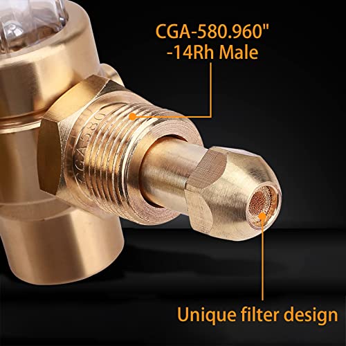 Argon CO2 Regulator, Tig Mig Welding Regulator Argon Flow Meter with 6.6Ft Gas Hose CGA-580 Inlet 0-3500PSI Pressure Gauge 10-60 CFH