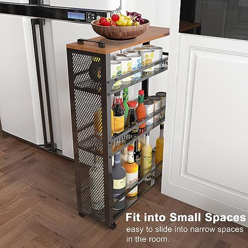 fusehome 2023 New, Slim Kitchen Storage Cart, 3-Tier Metal Rolling Utility Cart Mesh Basket, Multifunction Wire Basket Shelf Trolley for Home Laundry, Bathroom, Living Room, Black