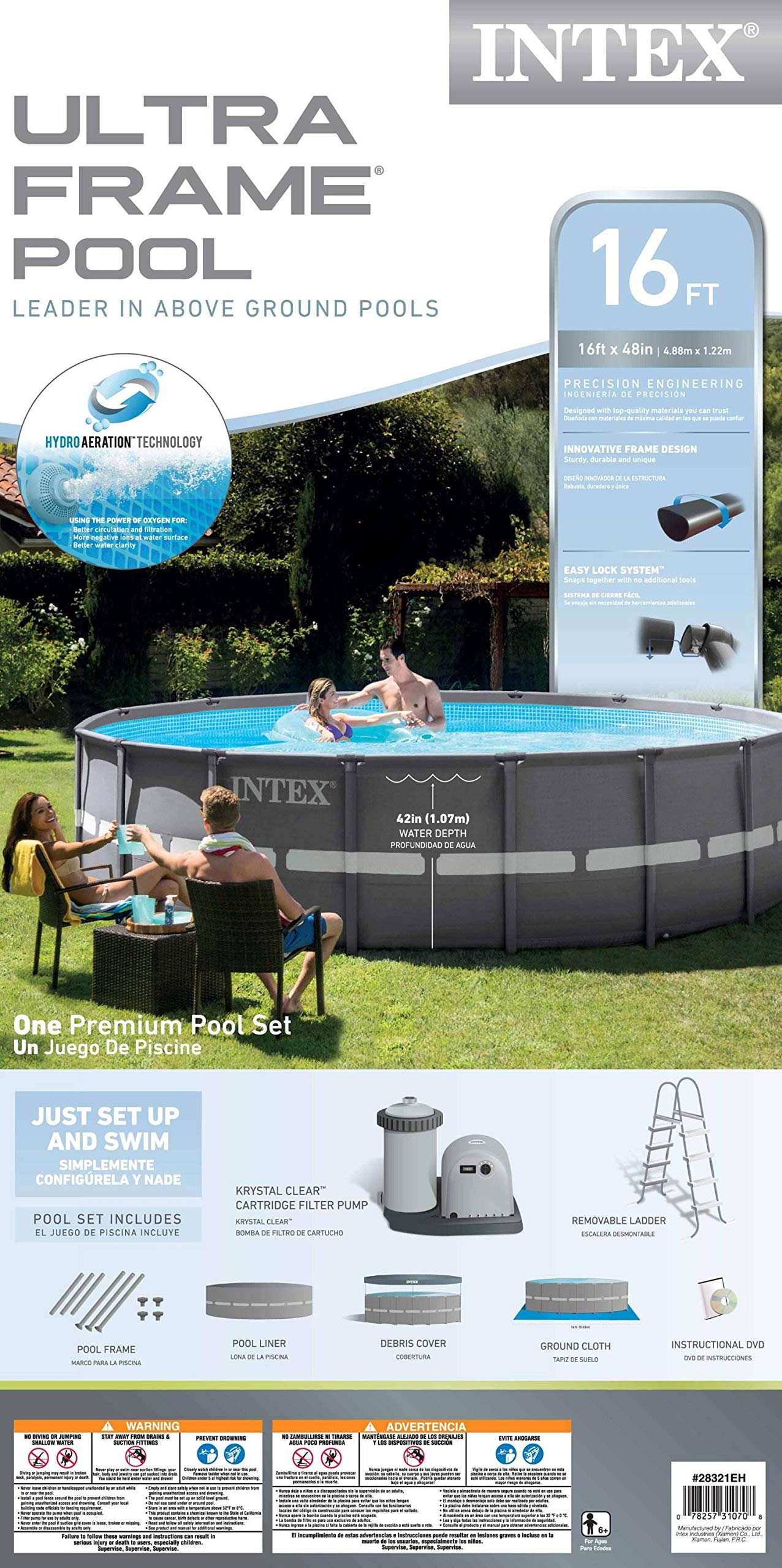 Intex Ultra Frame Pool Set with Cartridge Filter Pump, 16 x 48, Gray