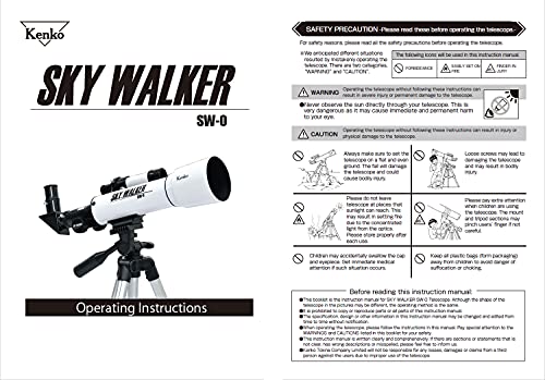 Kenko Telescope Sky walker SW-0, Refracting Telescope, for starry sky and ground observations, Light Weight, White, 111161