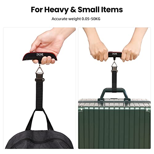 BAGAIL Digital Luggage Scale,110lbs Hanging Baggage Scale with Backlit LCD Display,Portable Suitcase Weighing Scale,Travel Luggage Weight Scale with Hook,Strong Straps for Travelers.(Red with Temp)