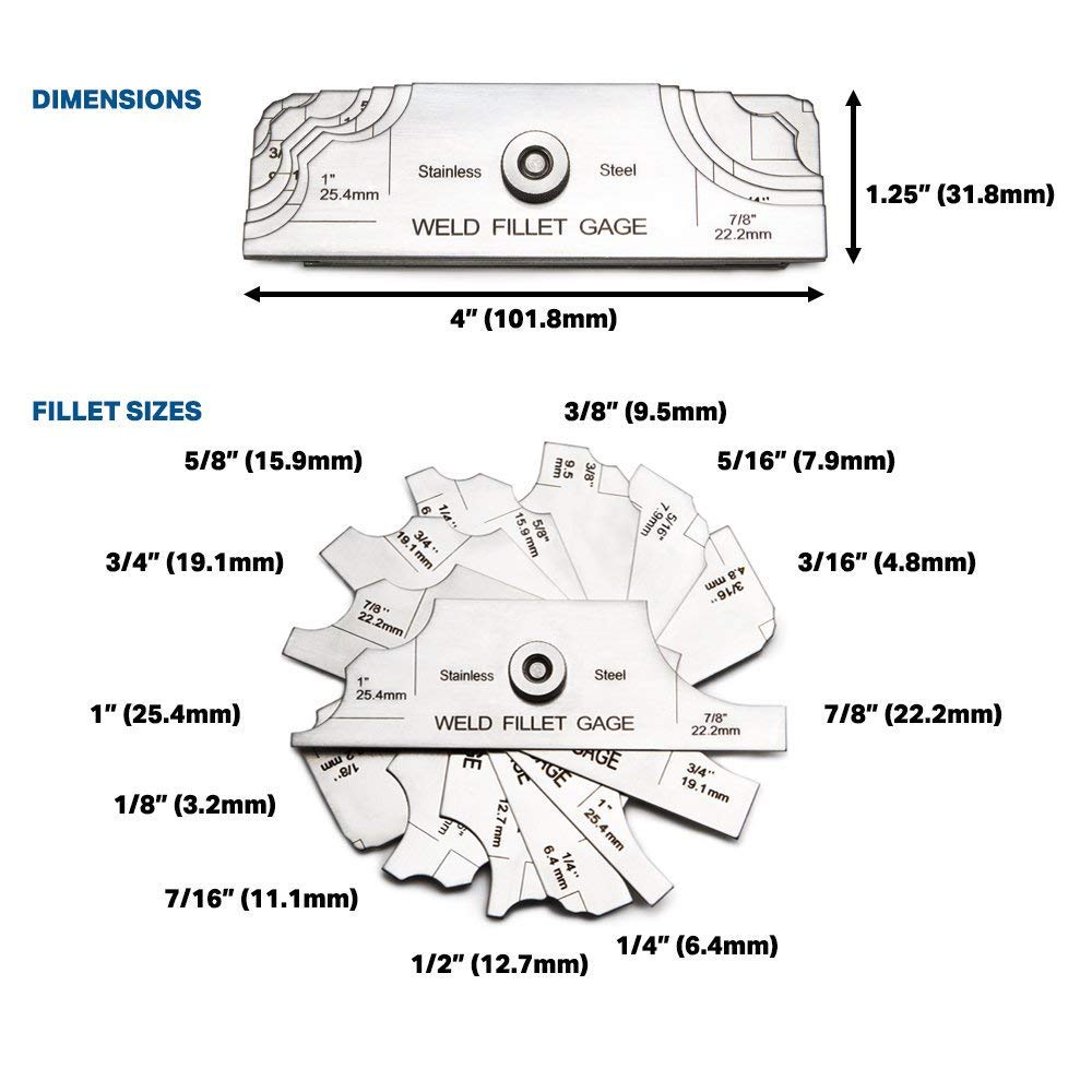Chiloskit MG-11 Metal Welding Tool Weld Fillet Gages Set Welding Inspection Ruler Tool, Inch/Metric, 1/8''-1''