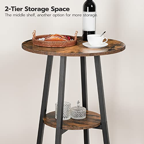 HOOBRO Bar Table, Round Pub Table, 2-Tier Bistro Table with Storage, High Top Table, Cocktail Table with Top Particleboard, for Kitchen, Living Room, Meeting Room, Rustic Brown and Black BF55BT01
