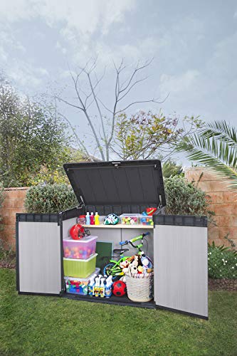Keter Elite Store 4.6 x 2.7 Foot Resin Outdoor Storage Shed with Easy Lift Hinges, Perfect for Trash Cans, Yard Tools, and Pool Toys, Grey