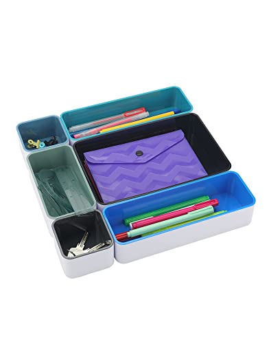 Interlocking Desk Drawer Organizer Tray Drawer Organizers Dividers Storage Case Adjustable Storage Container Organizers For Office Kitchen Cabinet Dresser - Multi-purpose and Customize (LIGHT 6 PCS)