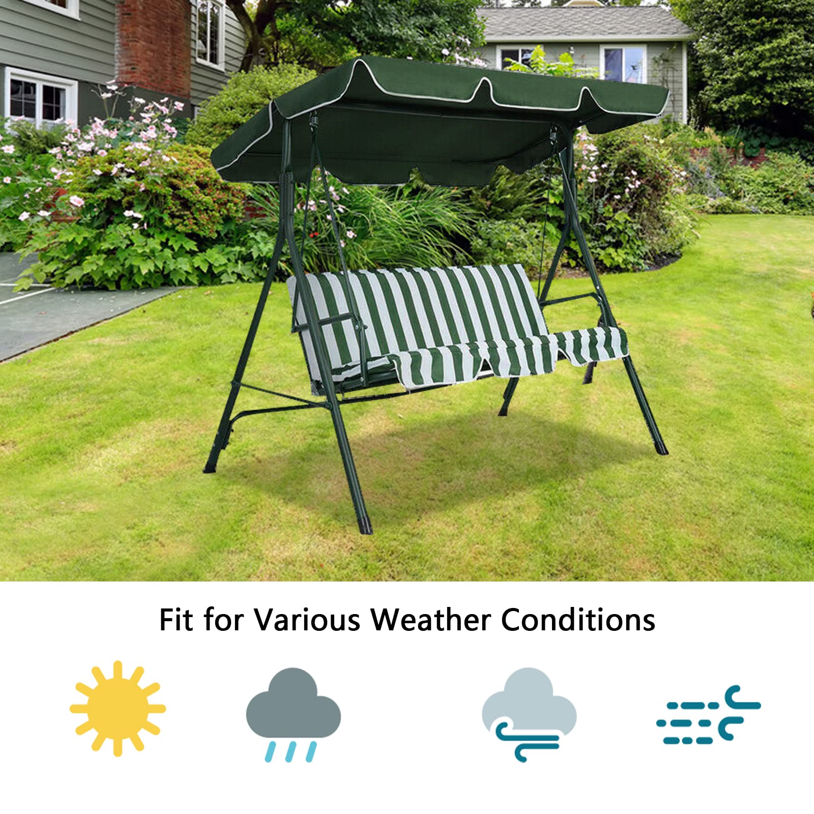 Swing Canopy Replacement, Waterproof Swing Top Cover Canopy 300D Replacement Garden Patio Porch Yard Outdoor, Top Cover Only (Green) (04OGD0007A)