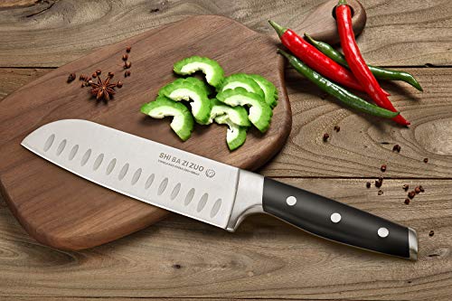 SHI BA ZI ZUO Santoku Knife 7 Inch Pro Chef's Knife High Carbon Stainless Steel Sharp Kitchen Knife Ergonomic Handle
