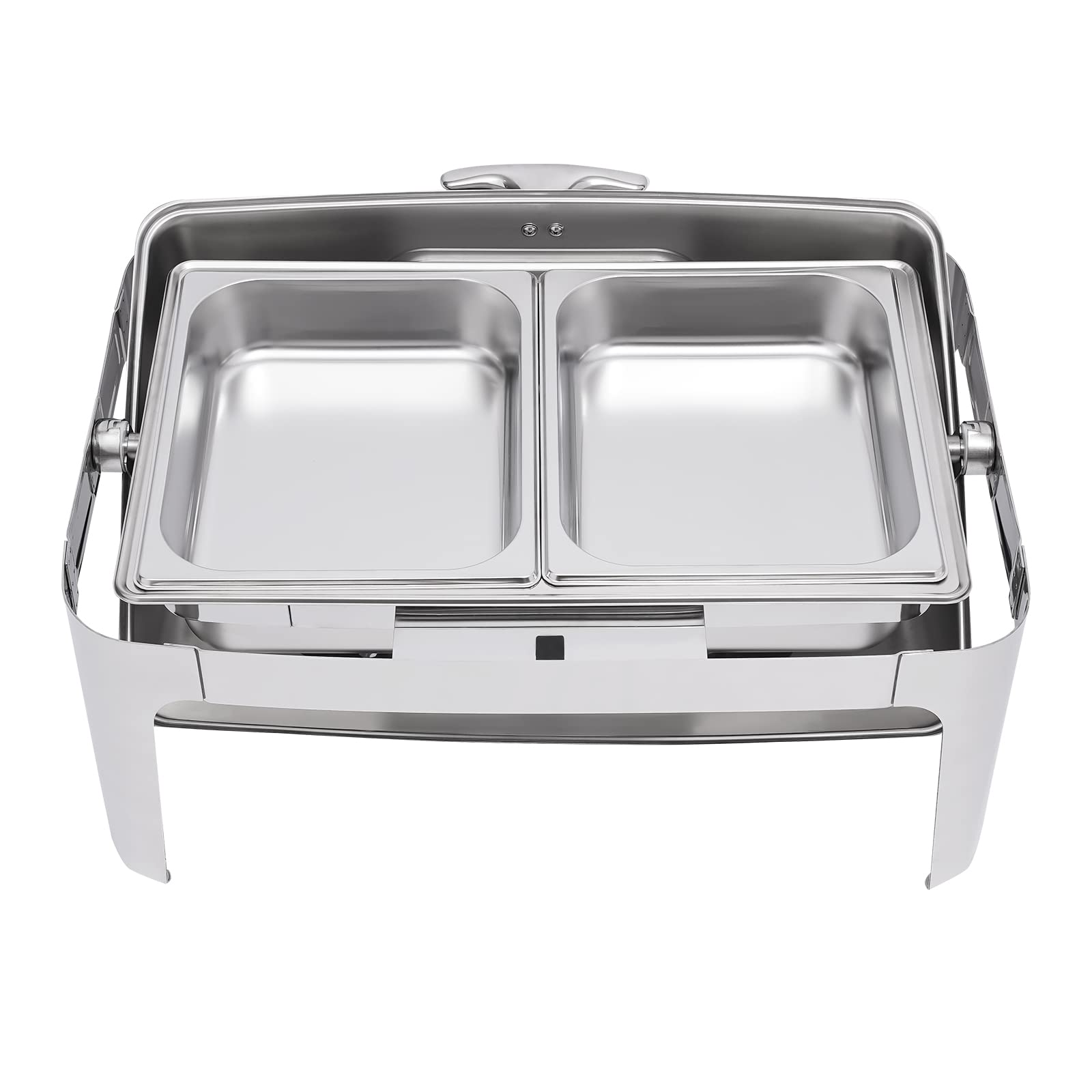 BANLICALI 2 Pan Chafing Dish, Stainless Steel Roll Top Chafing Dish Buffet Set, 9L/9.5QT Commercial Chafer Chafers Catering Rolling Buffet Servers with Warmers for Party Hotels Silver 400W 110V