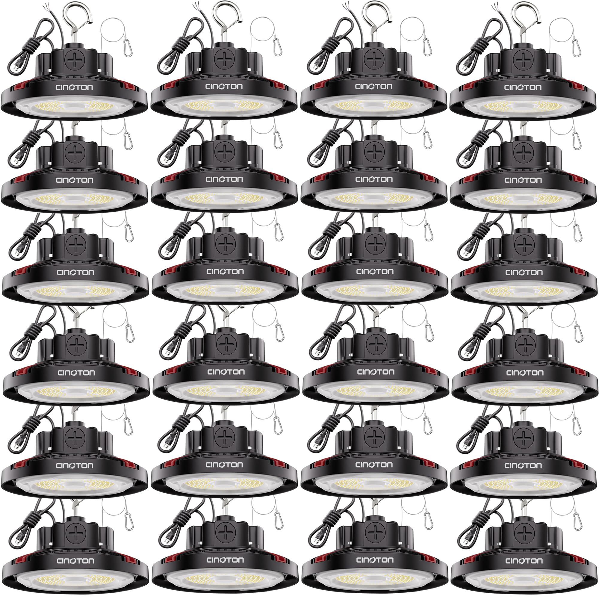 CINOTON UFO LED High Bay Light, 160W/120W/80W Switchable, AC100-277V LED Shop Lights with US Plug, 24000LM Dimmable 0-10V Commercial Bay Lighting for Garage Workshop 5000K Daylight-UL Listed, 24 Pack