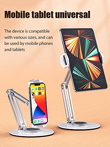 Cell Phone Stand, Adjustable Phone Holder, Rotatable 360 Degree Base Phone Stand for Desk, Adjustable Two Riser Foldable Phone Mount Compatible with iPhone Pro, XR, Plus, Samsung Galaxy, Google Pixel