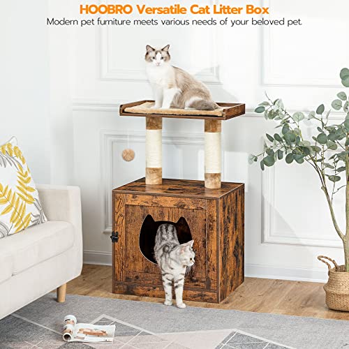 HOOBRO Litter Box Enclosure with Cat Tree Tower, Litter Box Furniture Hidden with Cute Entrance, Private Washroom with Sisal Scratching Posts, Cat Head Door and Large Platform, Rustic Brown BF11MW03