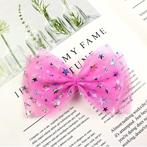 DADAXIE 6 Inch x 10 Yard Shiny Stars Glitter Tulle Rolls Gradient Glitter Tulle Netting Fabric Spool for Table Chair Ribbon Bow Tutu Skirt Sewing Crafting Party Wedding Halloween Decor (Dark Pink)