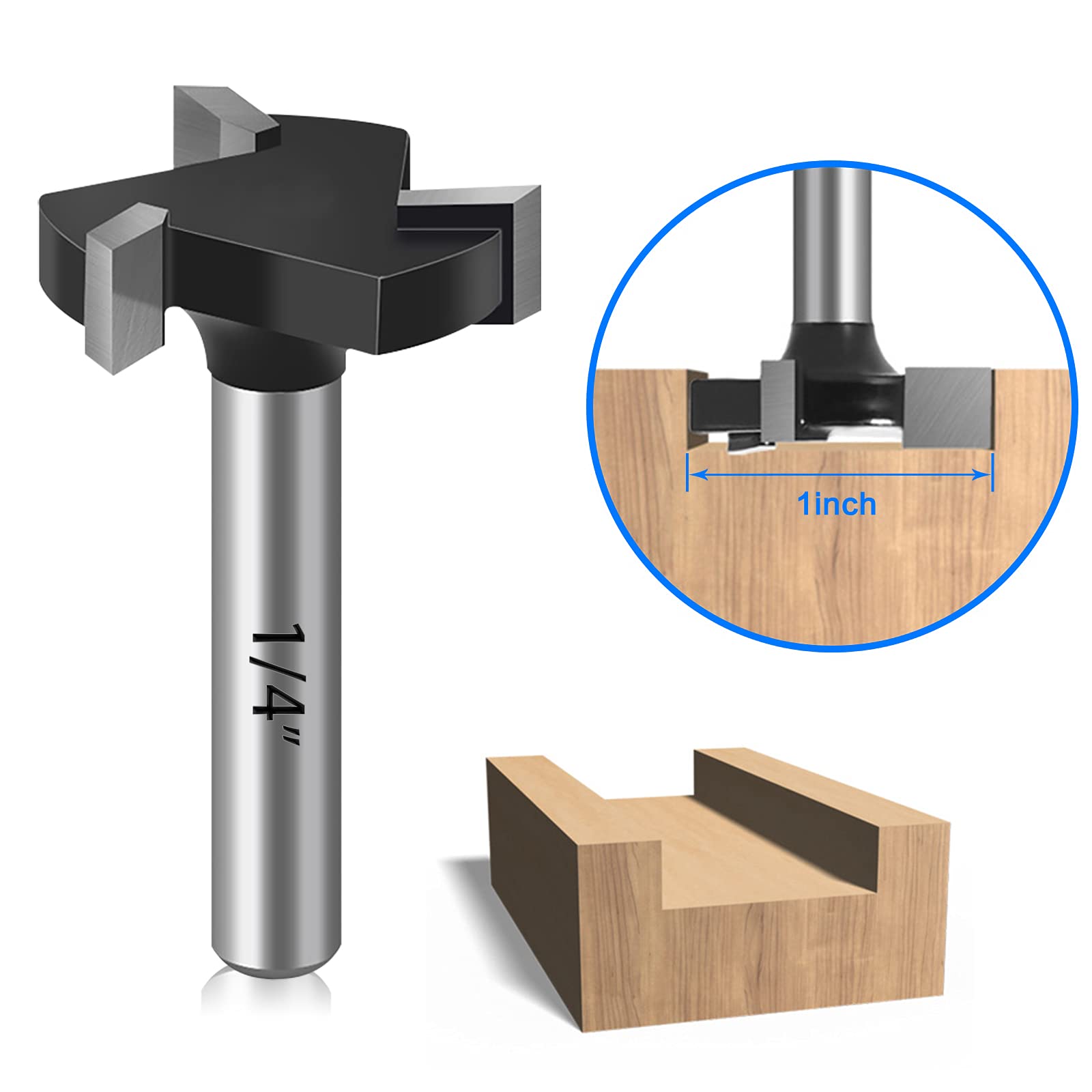 CNC Spoilboard Surfacing Router Bits, 1/4β Shank 1β Cutting Diameter Dado and Planer Router Bits Spoilboard Cutter with Removable Inserts, Carbide Tipped Slab Flattening bit for Woodworking