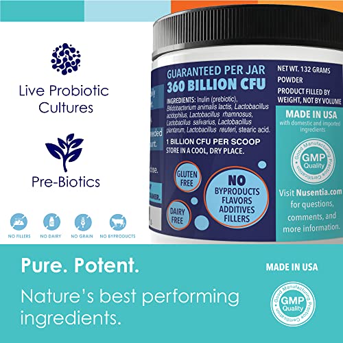 NUSENTIA Probiotics for Dogs -(360 Scoops)-Probiotic Miracle -Advanced, Species Specific Probiotics and Prebiotics to Stop Diarrhea, Loose Stool, and Yeast-Plus Immune Support