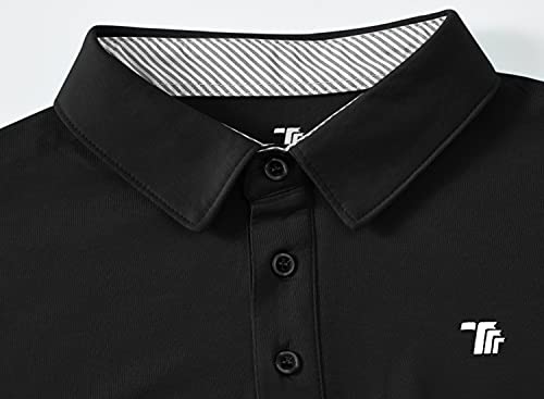 BGOWATU Men's Golf Polo Shirts 3-Button Lightweight UPF 50+ Long Sleeve Stretch Athletic Casual Top (Black,XL)