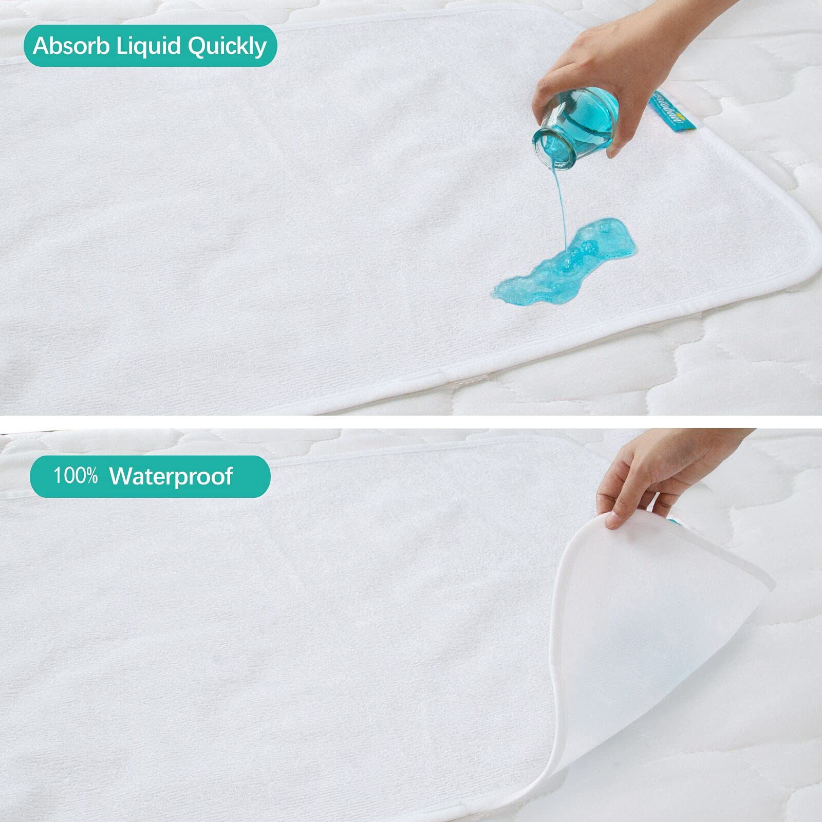 Changing Pad Liner 5 Count, Waterproof Larger Changing Pad Cover 28" X 15", Cotton Terry (Solid Improved Thickness) / Waterproof Bassinet & Bedside Sleeper Mattress Pad Cover, Multiple Sizes, 2 Pack