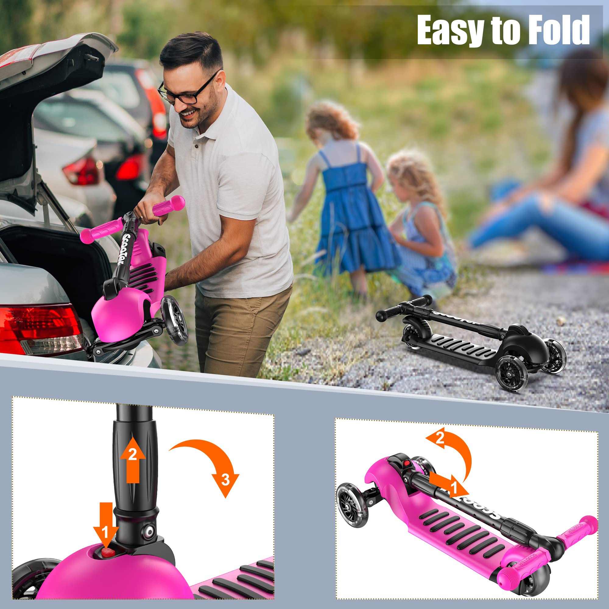 Banne Scooter Height Adjustable Lean to Steer Flashing PU Wheels 3 Wheel Kick Scooters for Kids Boys Girls (Black)