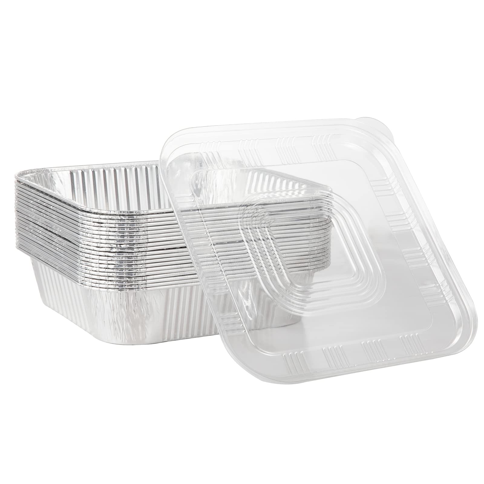 Waytiffer 20pack-8 x 8 Square Baking Cake Pans with Plastic Dome Lids Disposable Aluminum Foil Tins,Heavy Duty cake Pans Roasting Pans,Cooking Tins Homemade Breads Oven Pans