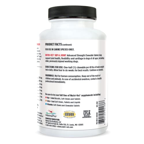 Nutri-Vet Advanced Strength Hip & Joint Chewable Dog Supplements | Formulated with Glucosamine & Chondroitin to Support Dog Cartilage & Mobility | 150 Tablets,RED